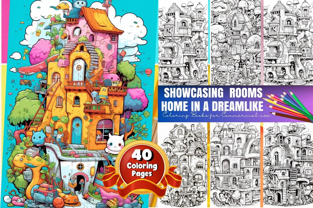 Doodle House Coloring Pages, Showcasing Rooms Home in a Dreamlike ...
