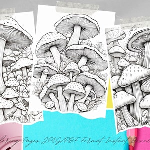 Mushroom Garden Fantasy Coloring Page, Mushroom Magic, Fantasy ...
