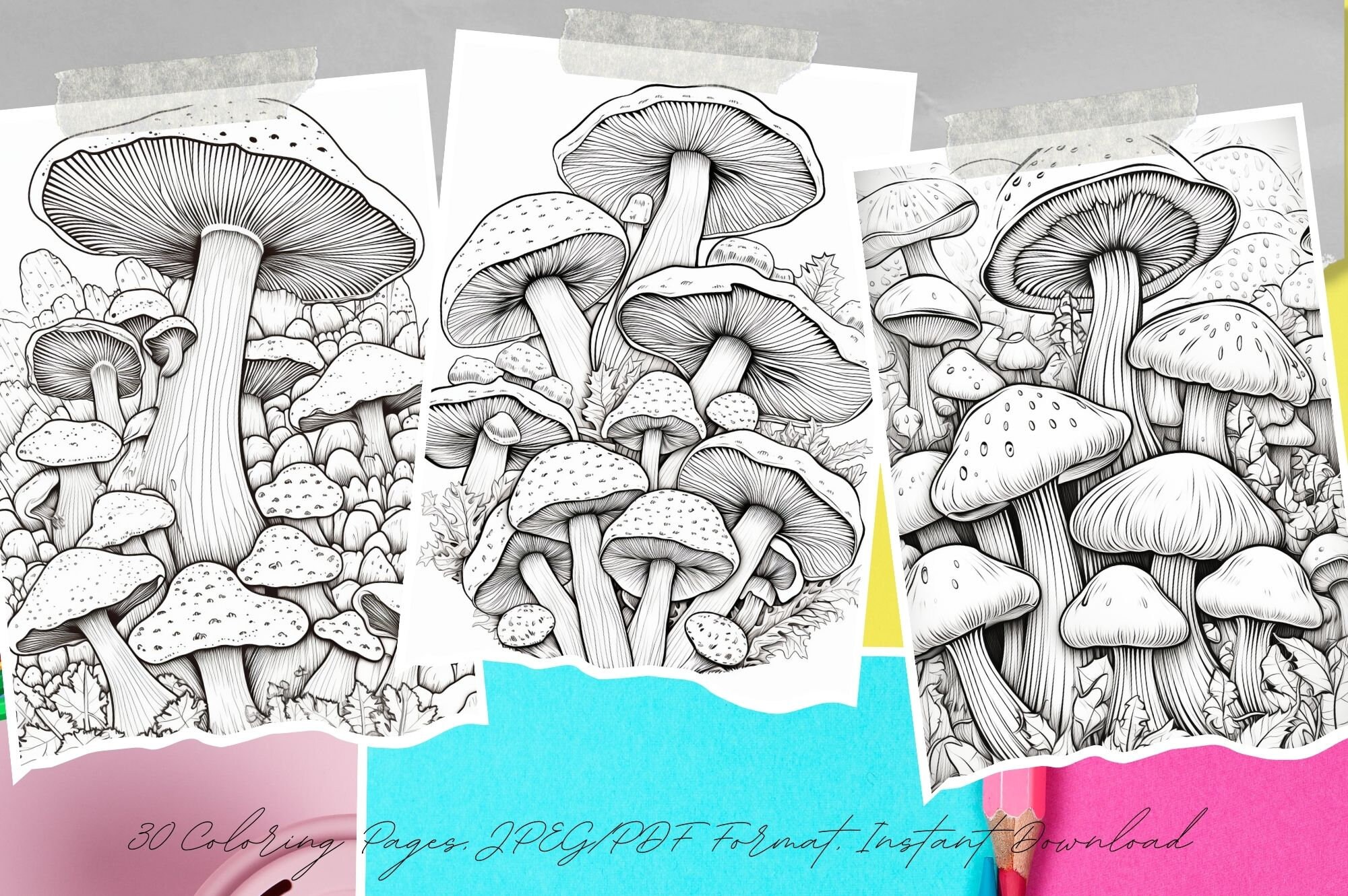 Mushroom Garden Fantasy Coloring Page, Mushroom Magic, Fantasy ...