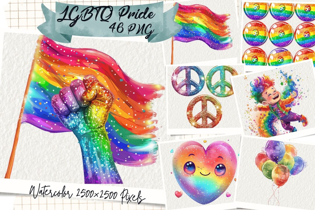 Watercolour LGBTQ Pride Colorful Clipart Bundle, LGBT Pride Month Files ...