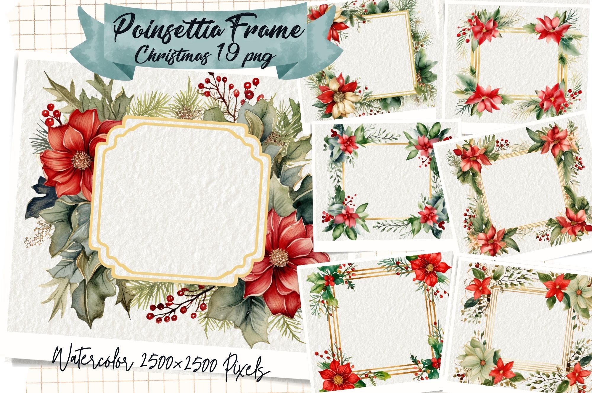 Poinsettia Frame Clipart , Christmas Frame, Watercolor Poinsettia ...