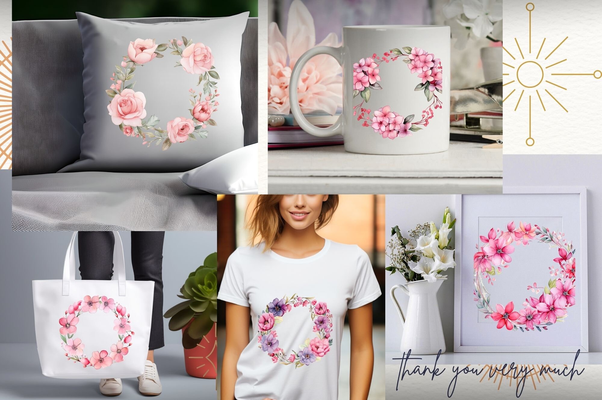 Floral Clipart Bundle Pink Flowers PNG Flower Bouquet Pink - Etsy