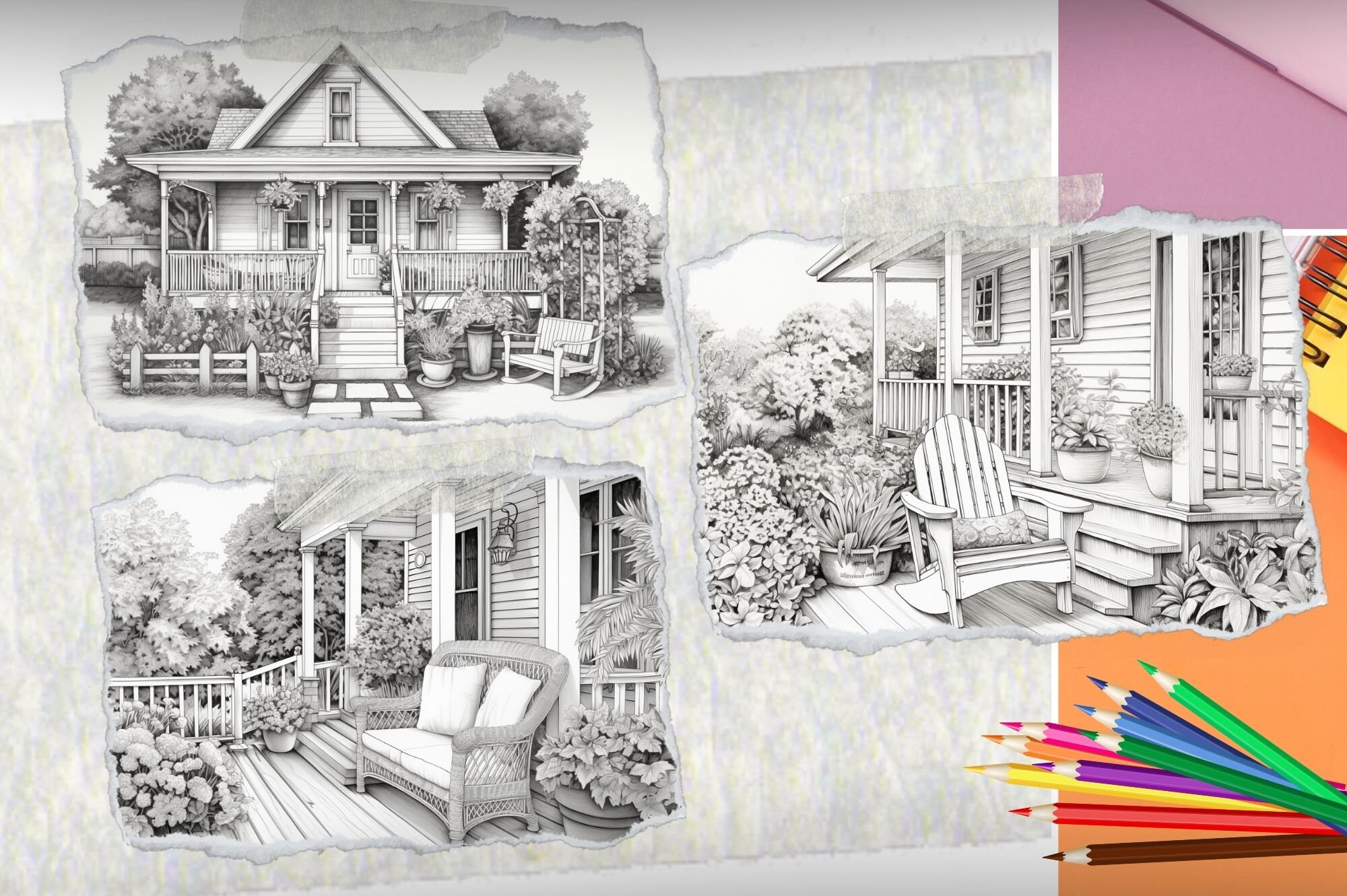 Festive Farmhouse Coloring Pages, Rustic Farmhouse Coloring, Digital ...