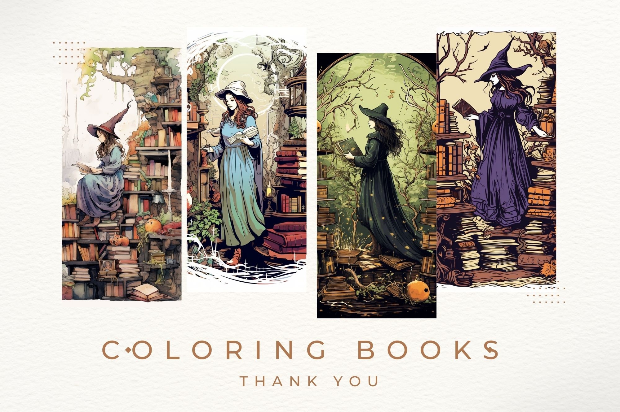 Witch Magical Libraries Fantasy Coloring Pages for Adults - Etsy