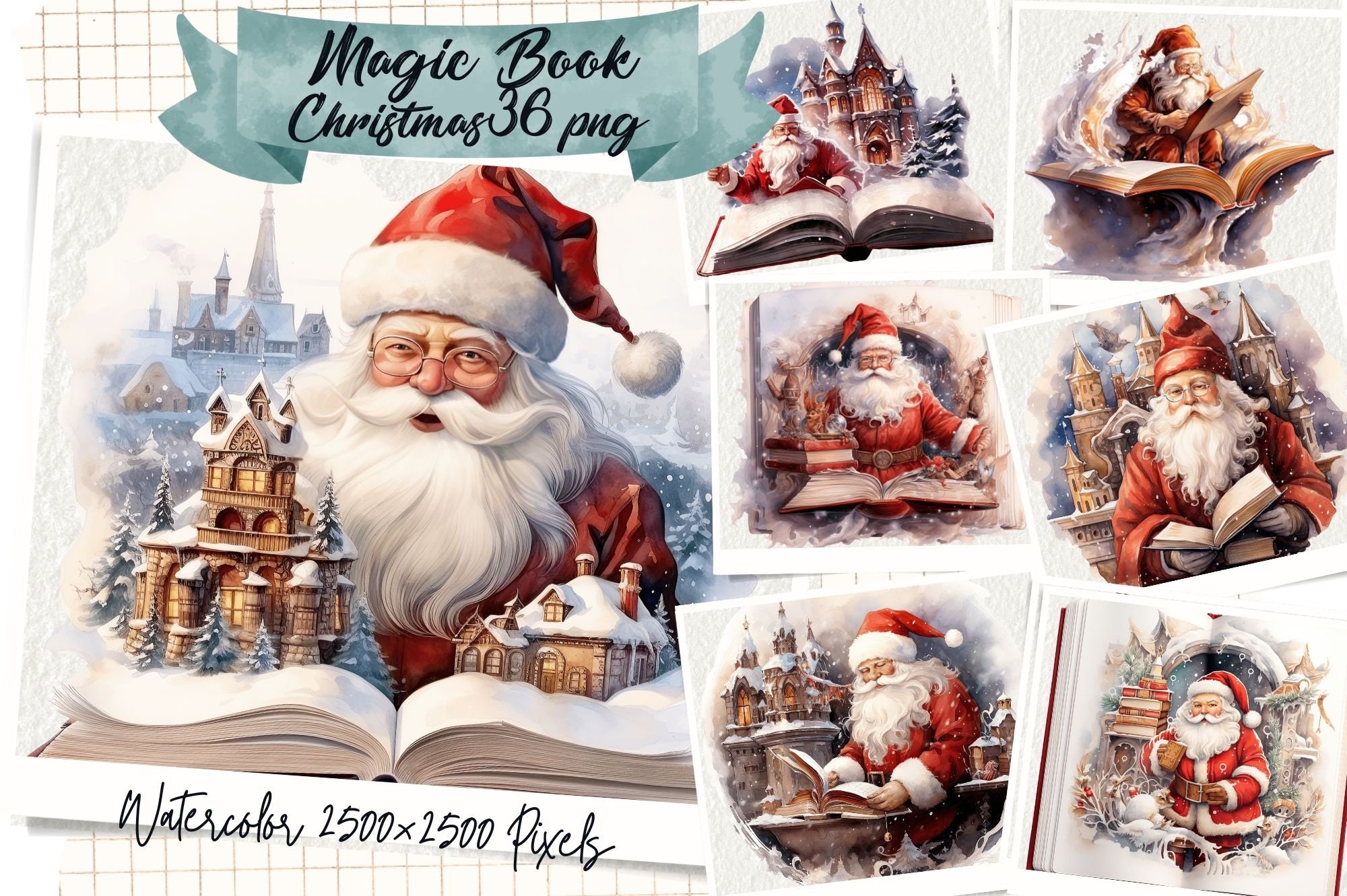 Christmas Magic Book Watercolor Clipart Fantasy Books Open - Etsy