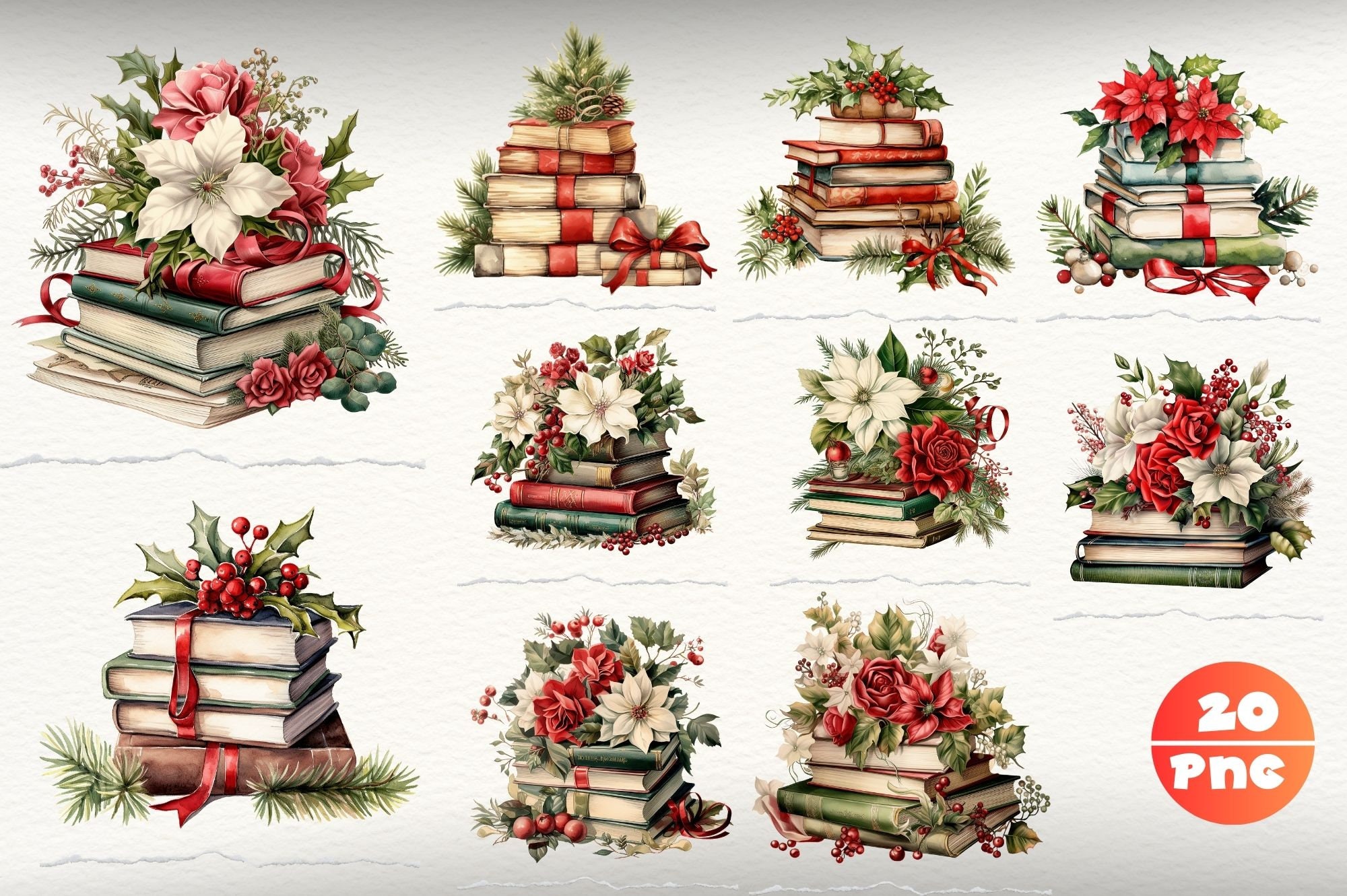Watercolor Christmas Books Clipart Xmas Clip Art Stack Of Books