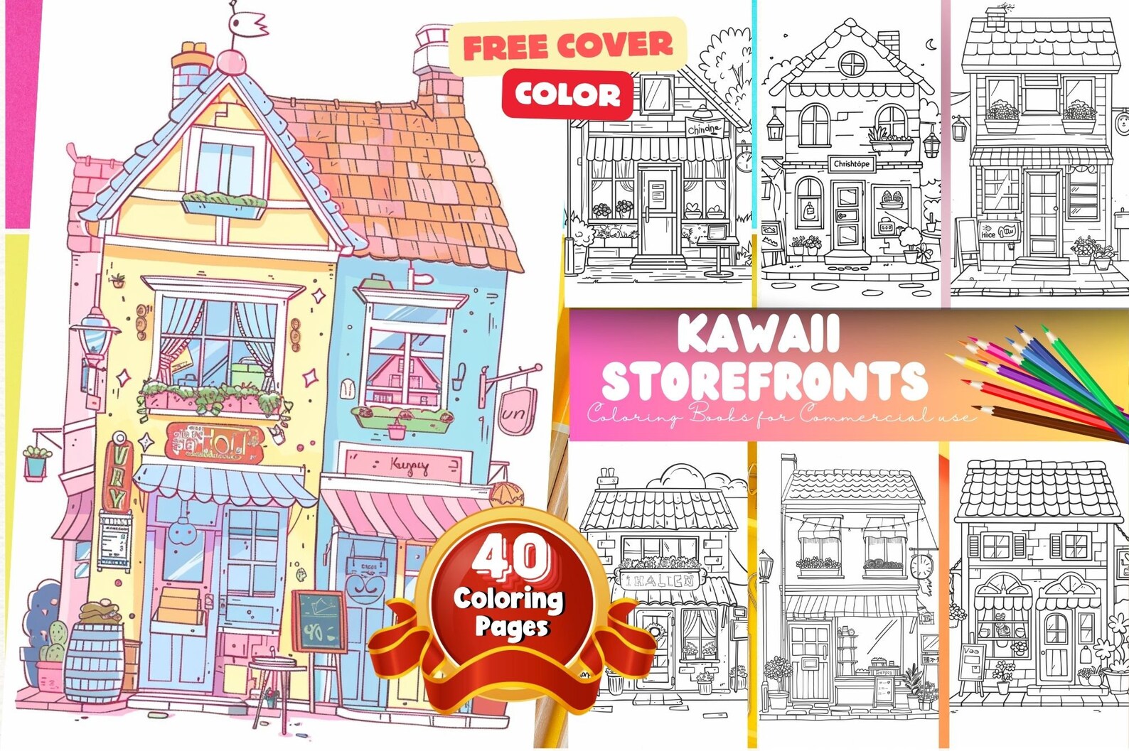 Kawaii Storefronts Coloring Pages, for Adults, Printable Coloring Book ...