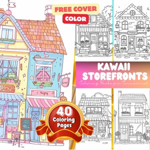 Kawaii Storefronts Coloring Pages, for Adults, Printable Coloring Book ...