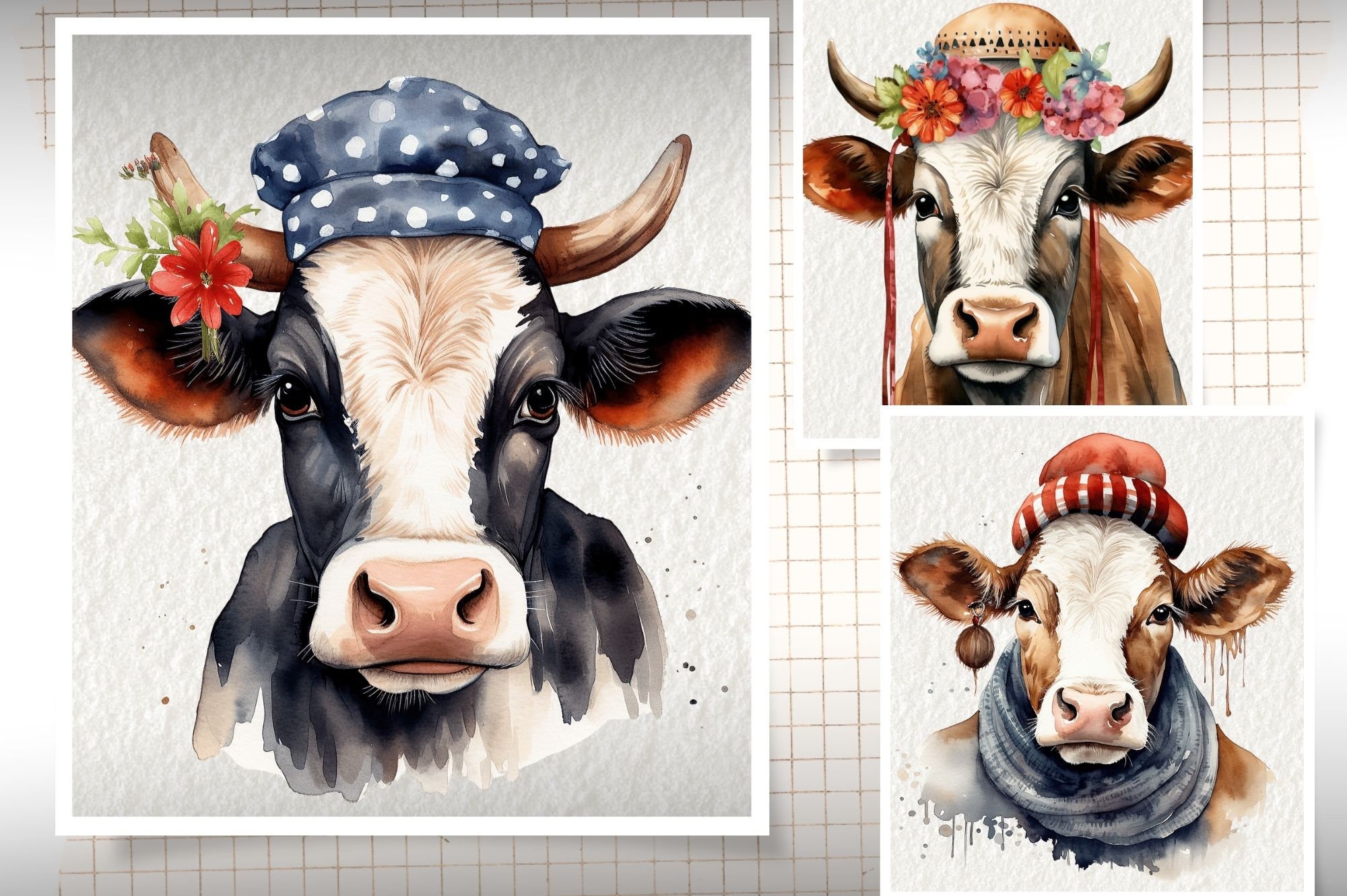 Cow With Hat Clipart Digital Download Wall Art Canvas Art - Etsy