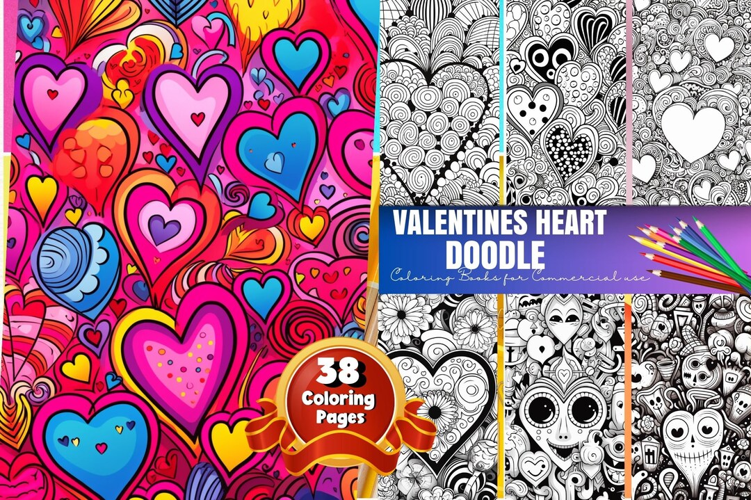 Valentines Heart Doodle Coloring Pages, Coloring Bookmarks With Heart ...