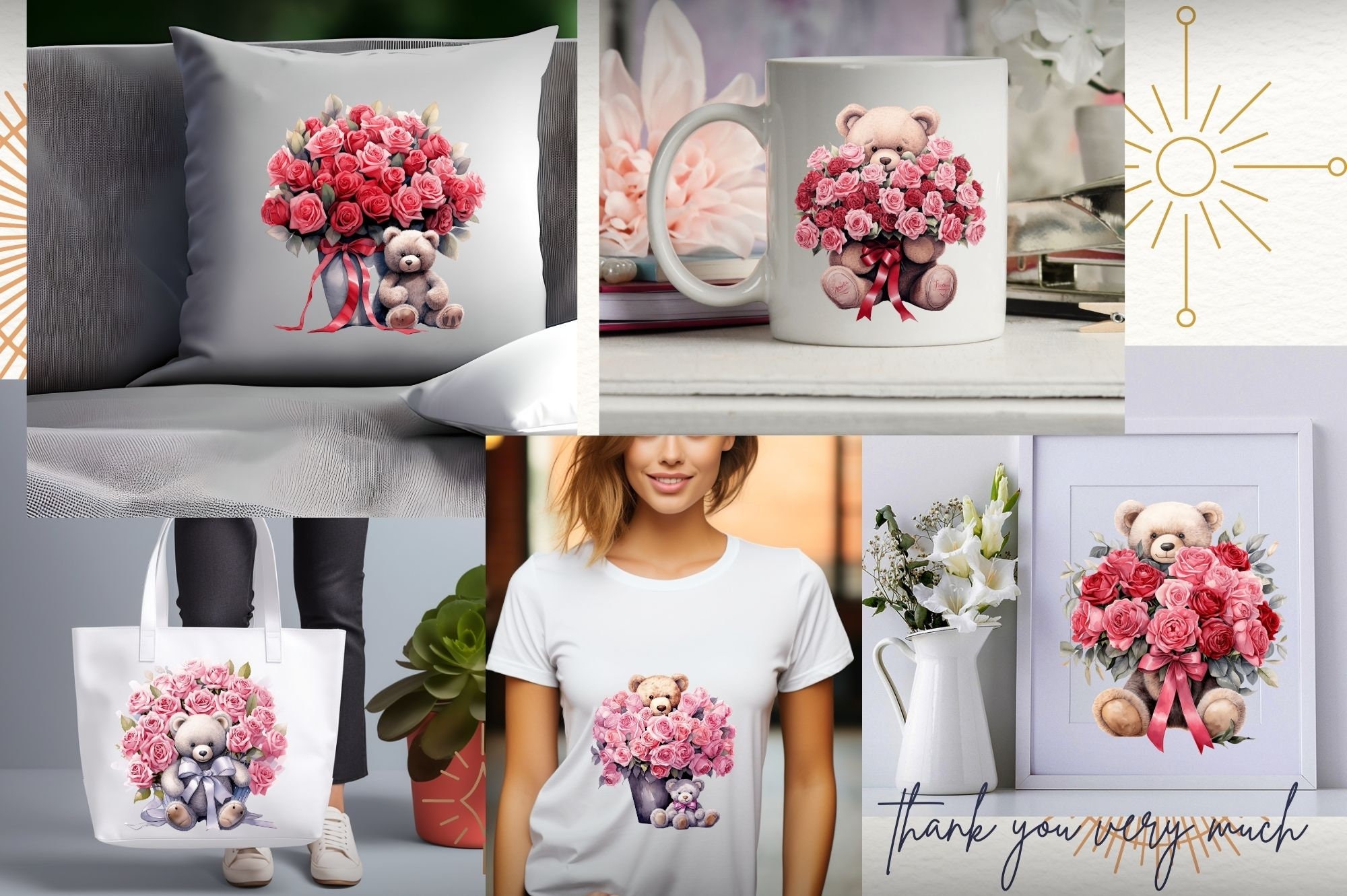 Floral Teddy Bear PNG Clipart, Watercolor Teddy Bear With Flowers, Cute ...