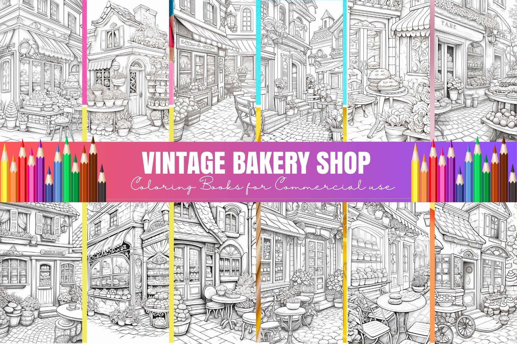 Vintage Bakery Shop Coloring Pages, French Patisserie Pastry Coloring ...