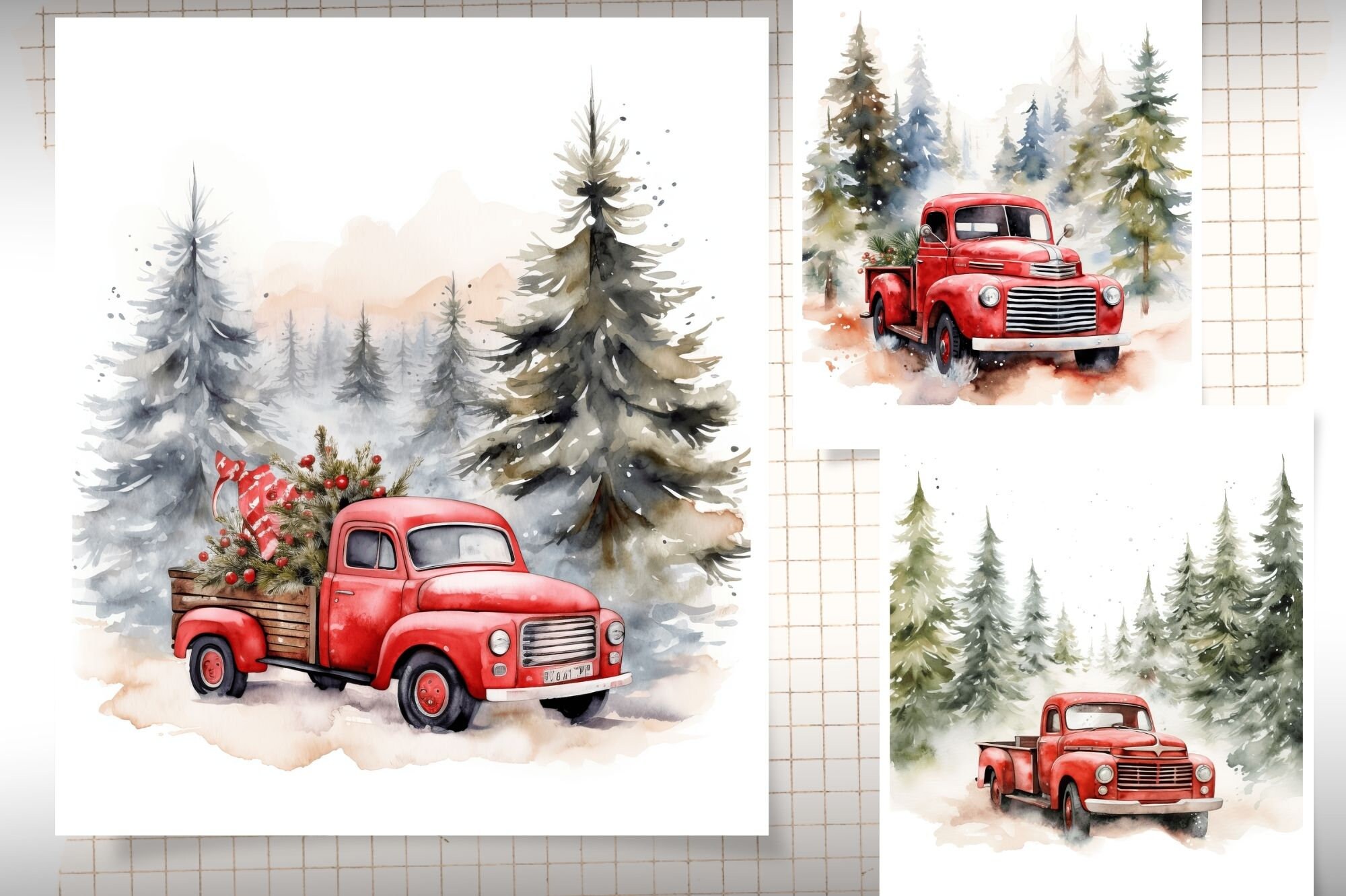 Christmas Truck Watercolor Clipart, Merry Christmas Tree Truck Clip Art ...
