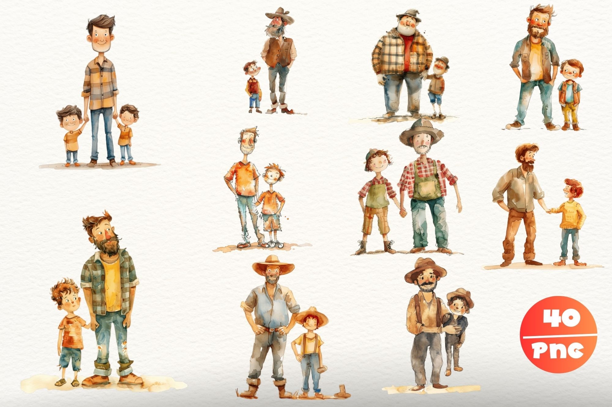 Happy Father's Day Cartoon Clipart, Dad Son Watercolor Clip Art Images ...