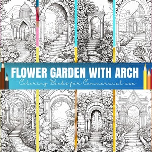 Flowers Garden With Arch Coloring Book, Adults Kids Instant Download ...
