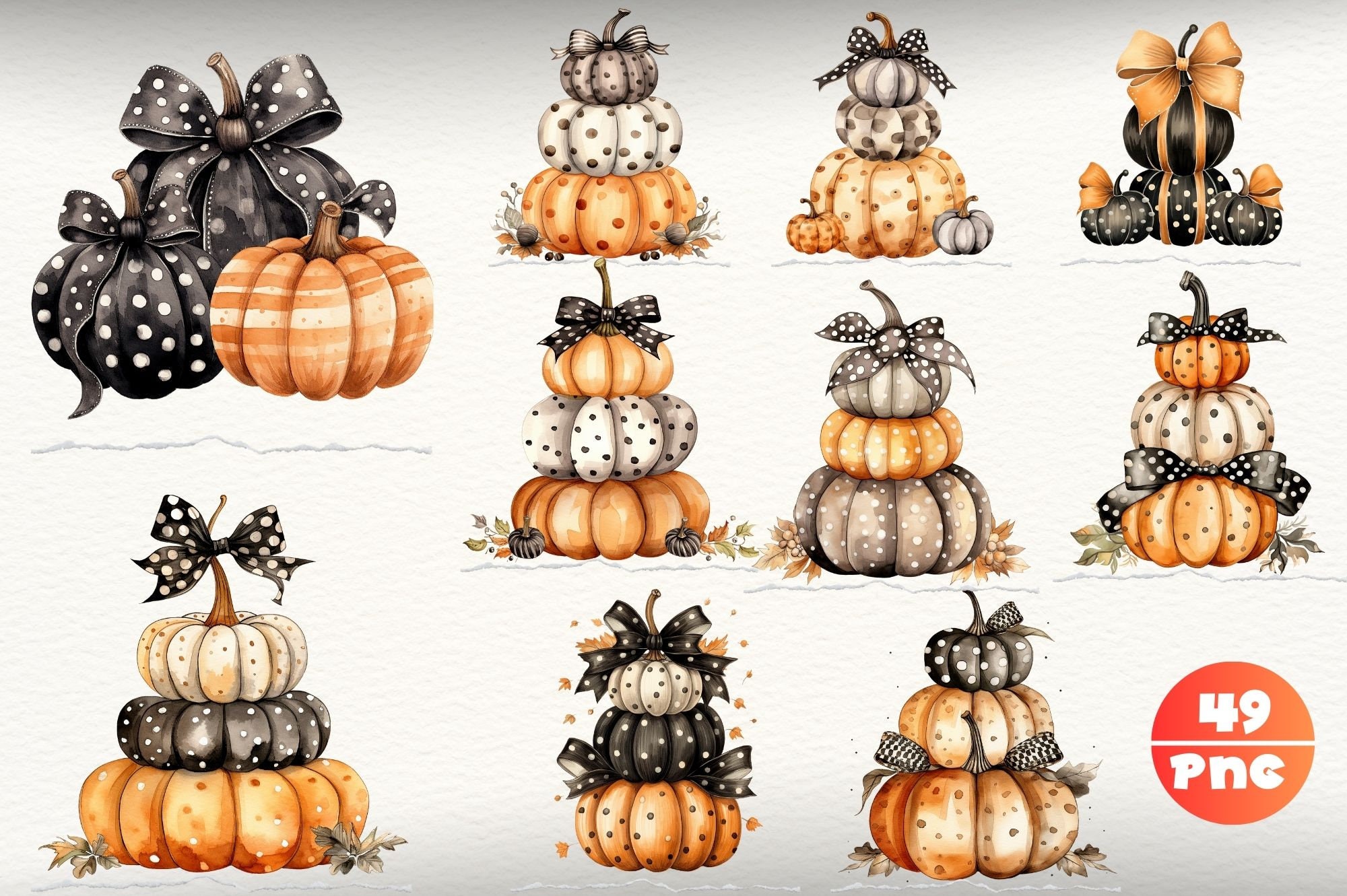 Polka Dot Pumpkin Clipart Watercolor Pumpkin Clipart Black - Etsy