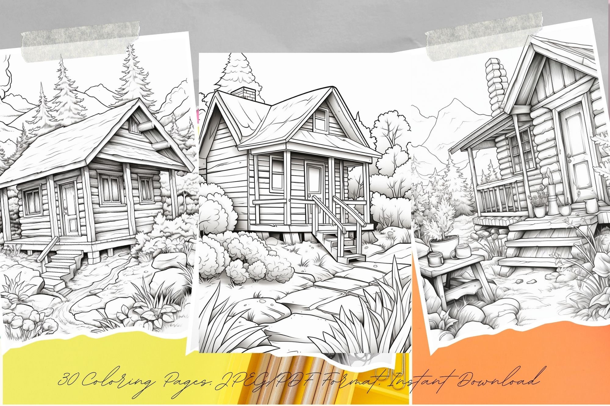 Cozy Country Cabin Coloring Pages, Cozy Log Cabin, Printable Garden ...
