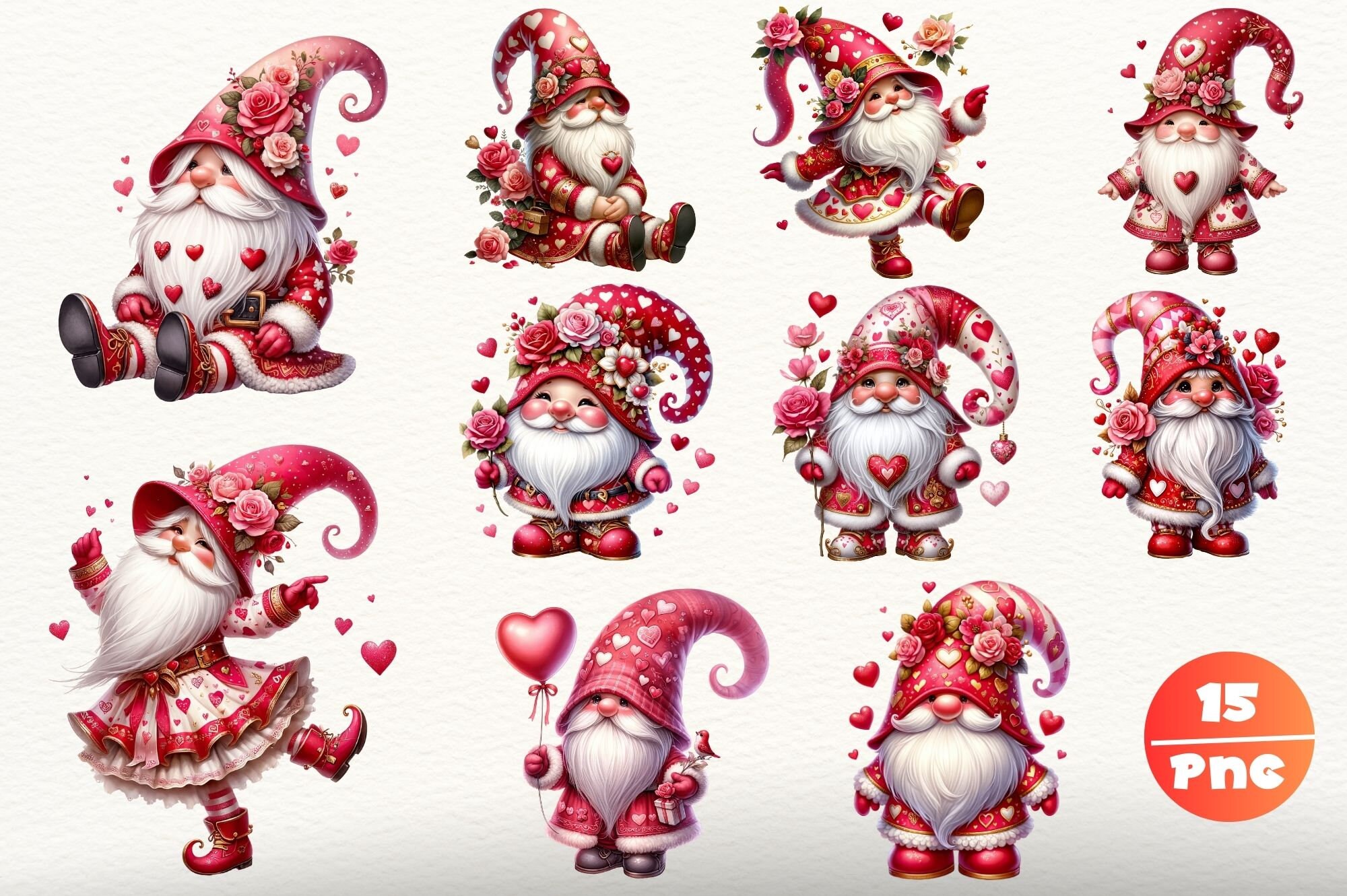 Valentines Gnome Clipart, Watercolor Valentines Day Clipart, Watercolor ...