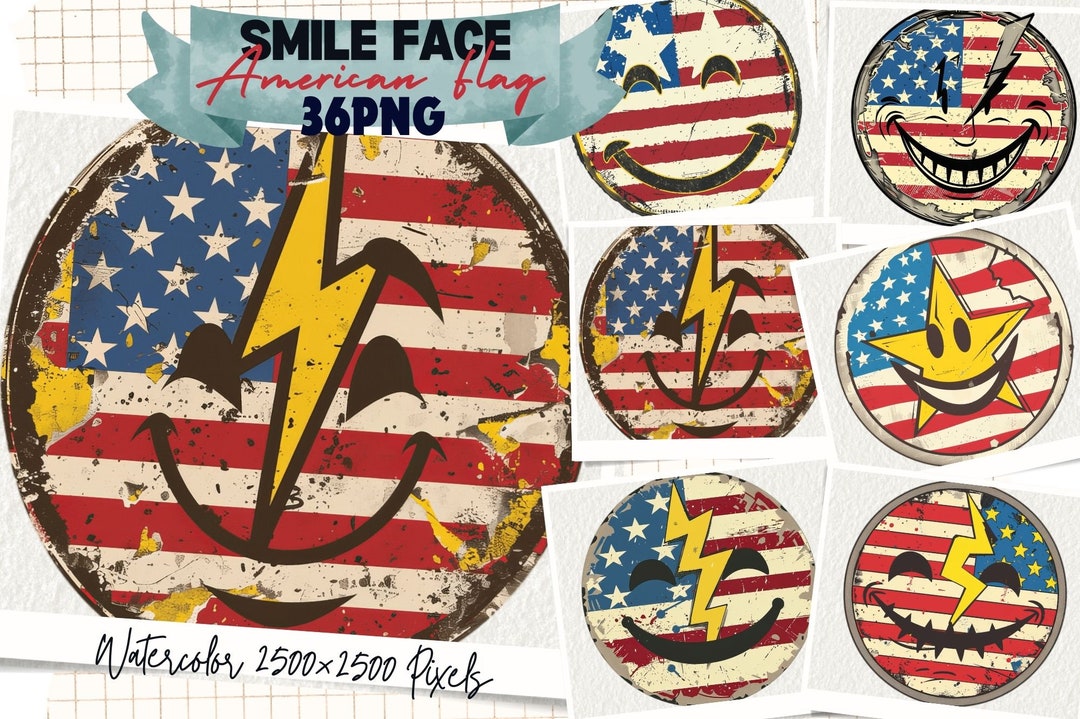 Smile Face America, Retro America Smile Face PNG, 4th of July, America ...
