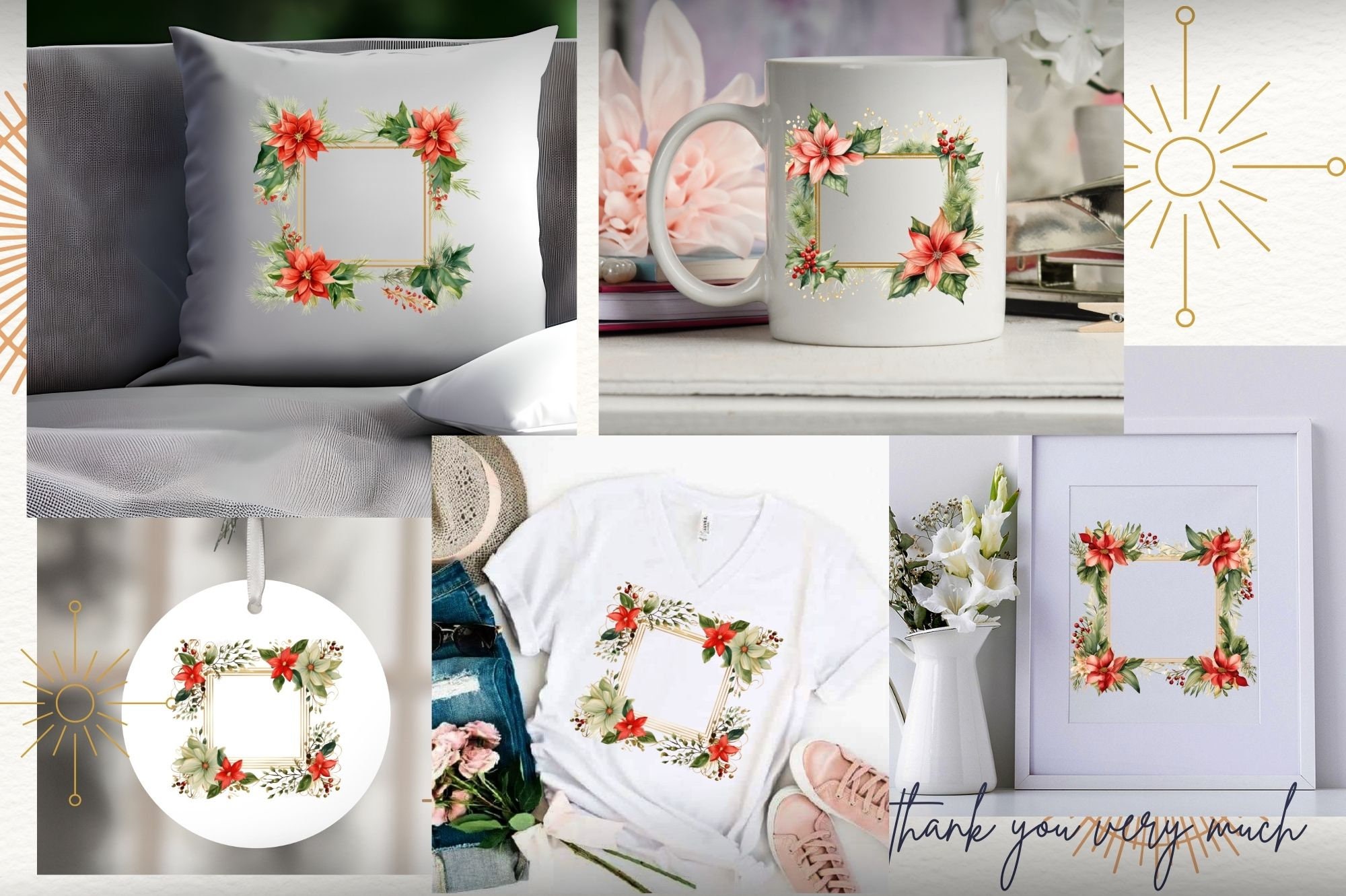 Poinsettia Frame Clipart , Christmas Frame, Watercolor Poinsettia ...