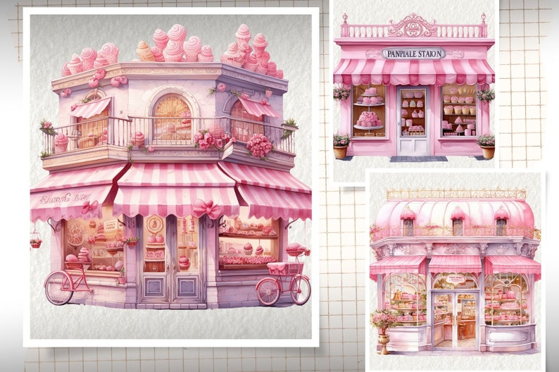 Romantic Pink Pastel French Cafe Watercolor Pink Coffee Shop - Etsy