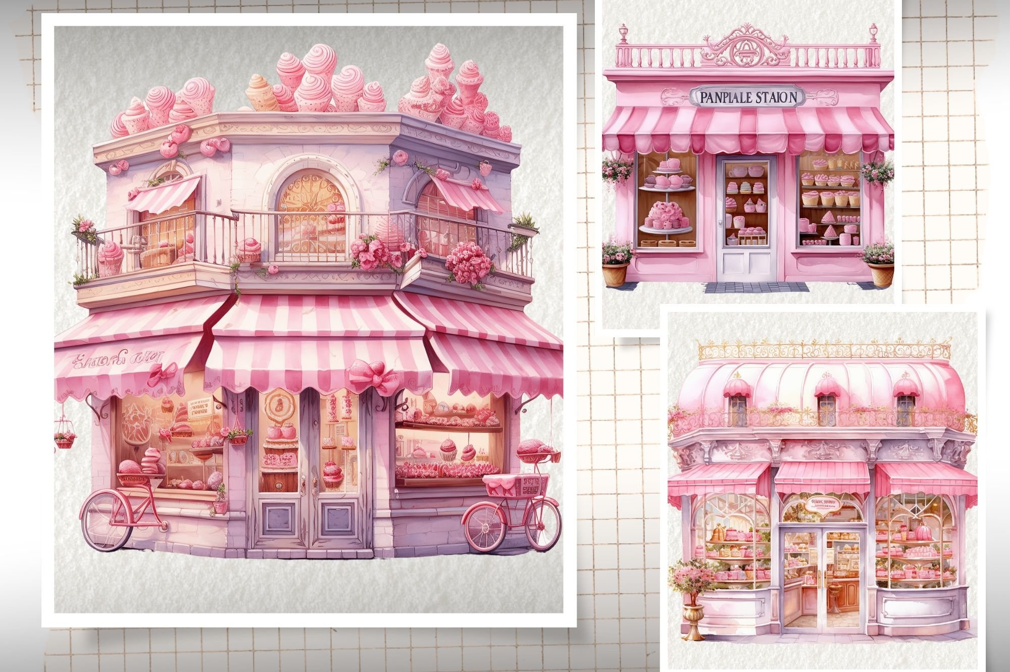 Romantic Pink Pastel French Cafe Watercolor Pink Coffee Shop - Etsy