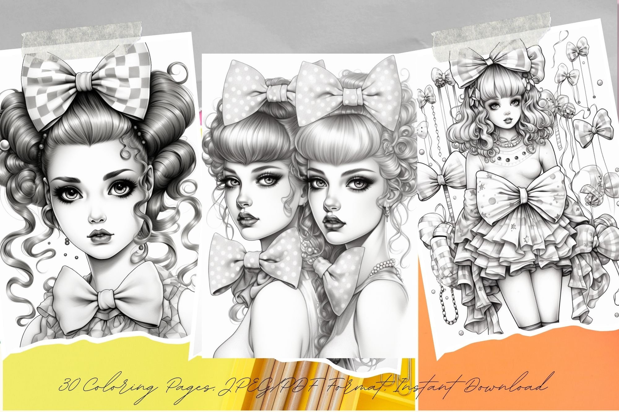 Girl and Bow Coloring Pages, Bow Girl Grayscale Adults/kids Coloring ...