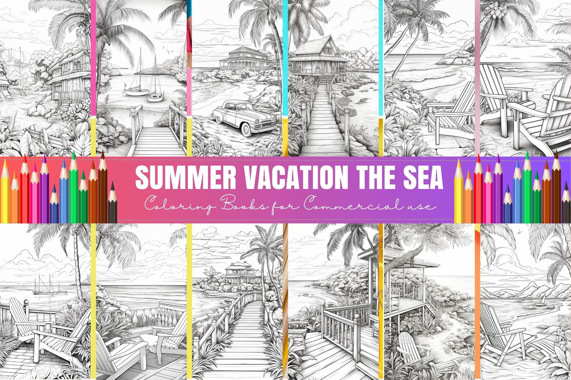 Summer Vacation the Sea Coloring Pages, Beach Landscape Coloring Pages ...