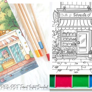 Kawaii Tiny Bakery Shop and Kid Coloring Pages, Bakery Shop Coloring ...