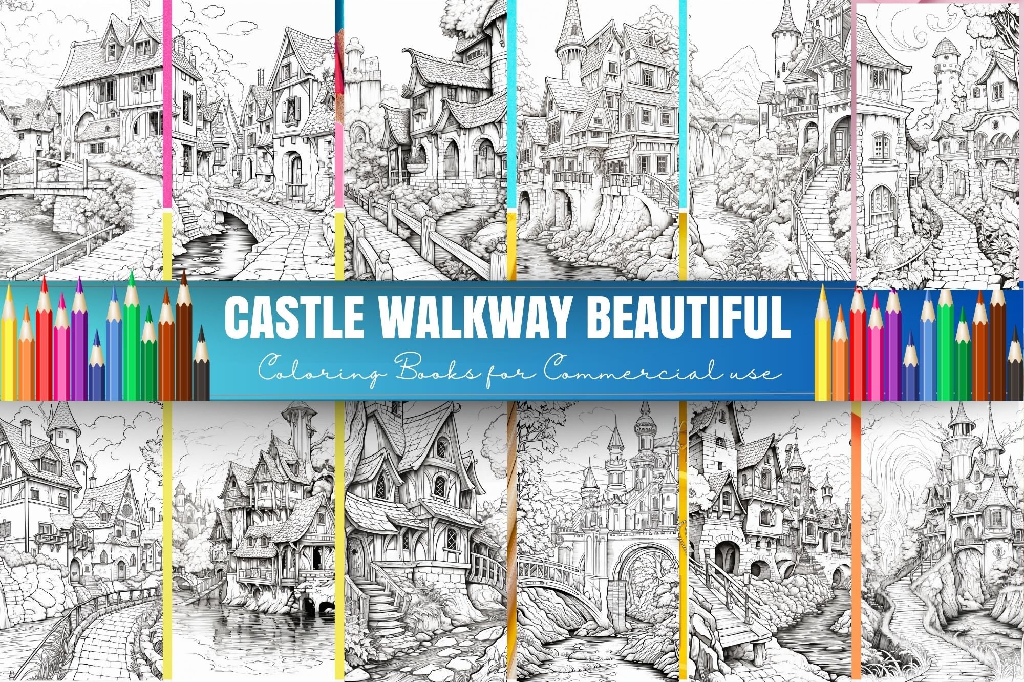 Castle Walkway Coloring Coloring Pages Scottish Castles - Etsy