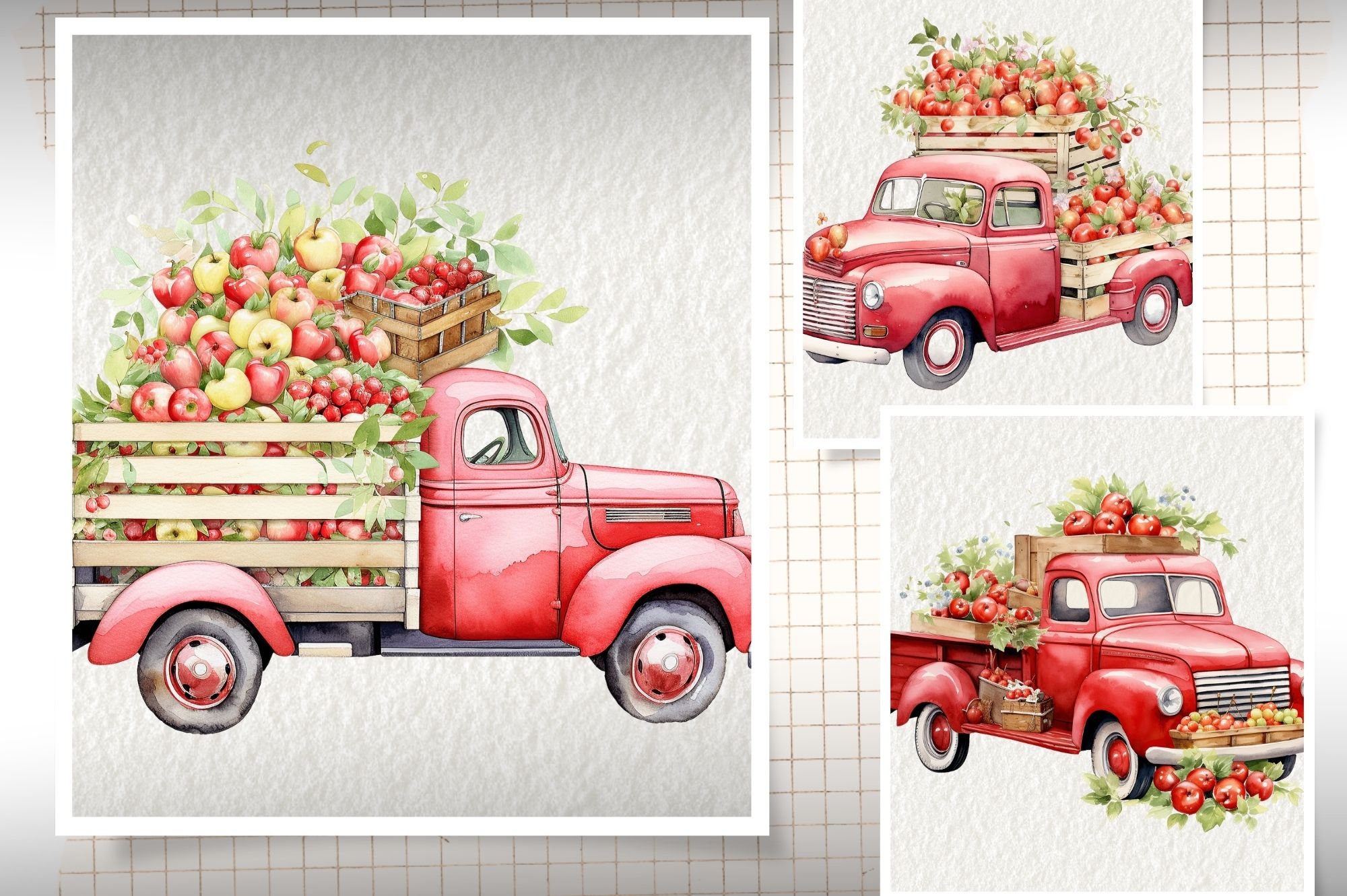 Apple Truck Watercolor Clipart ,apple Pie Clipart, Apple Picking ...