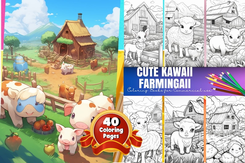 Cute Kawaii Farming Coloring Pages, Farming, INSTANT DOWNLOAD, Kawaii ...