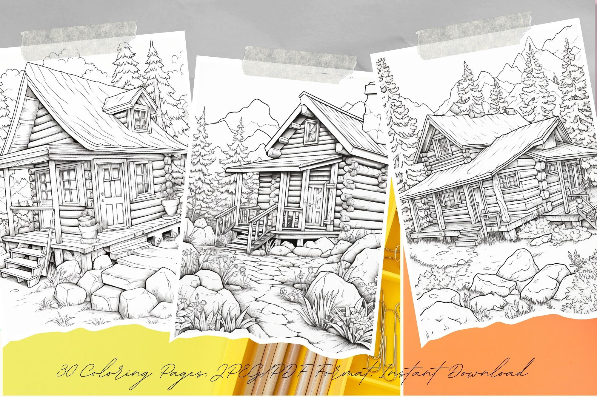 Cozy Country Cabin Coloring Pages, Cozy Log Cabin, Printable Garden ...