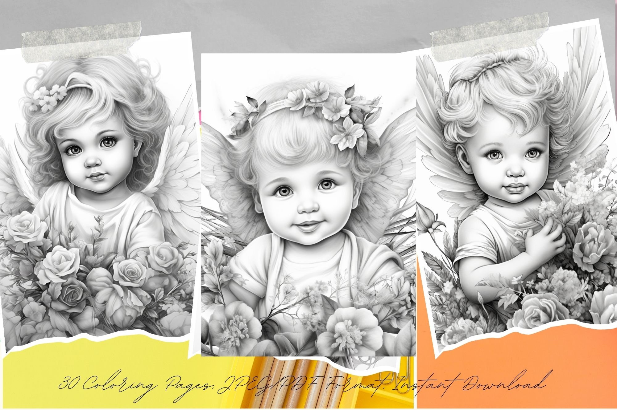 Baby Angel Fantasy Coloring Page, Young Baby Angels, Kids and Adults ...