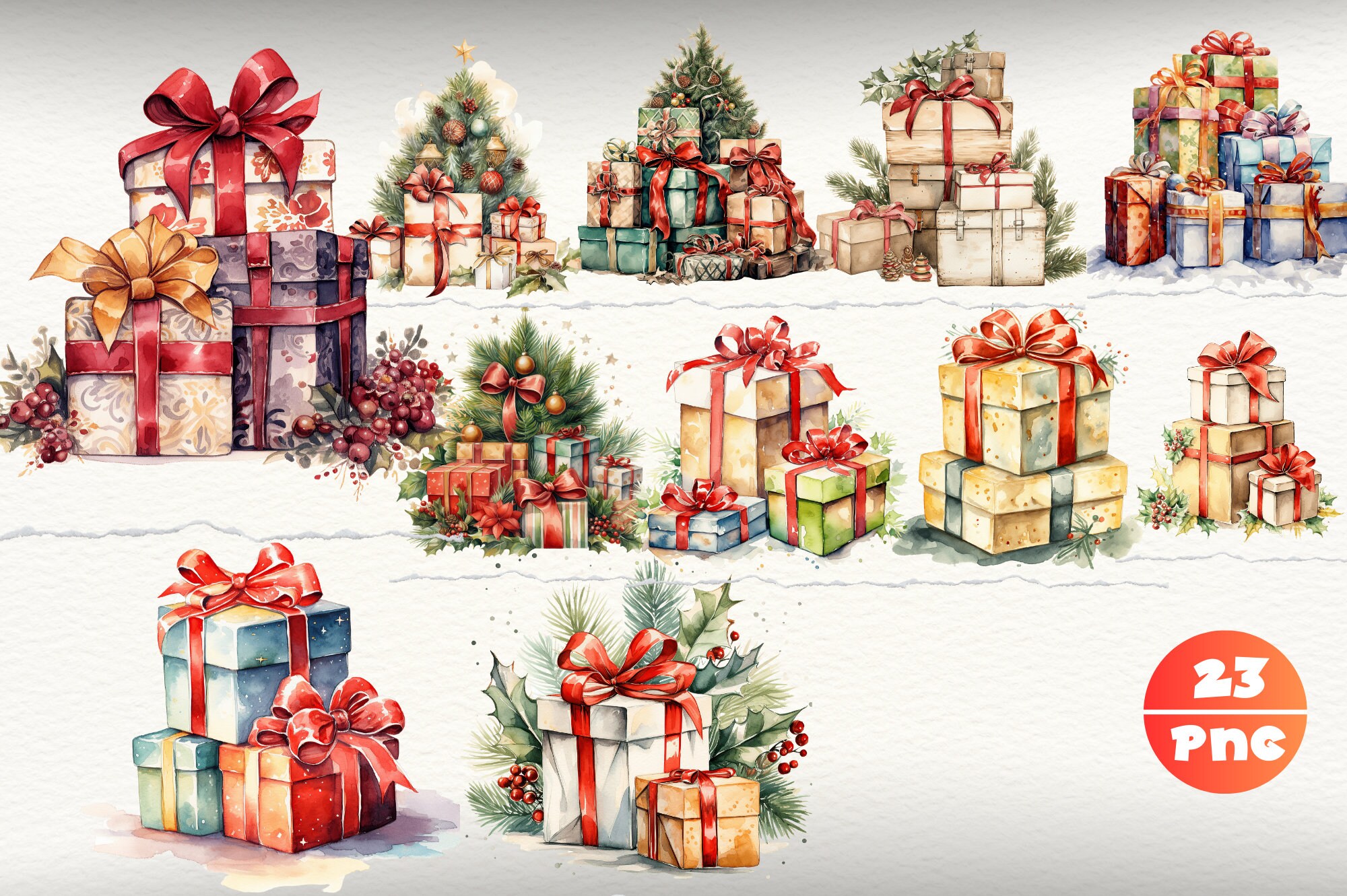 Christmas Gifts Clipart, Gift Boxes, Christmas Presents, Watercolor ...