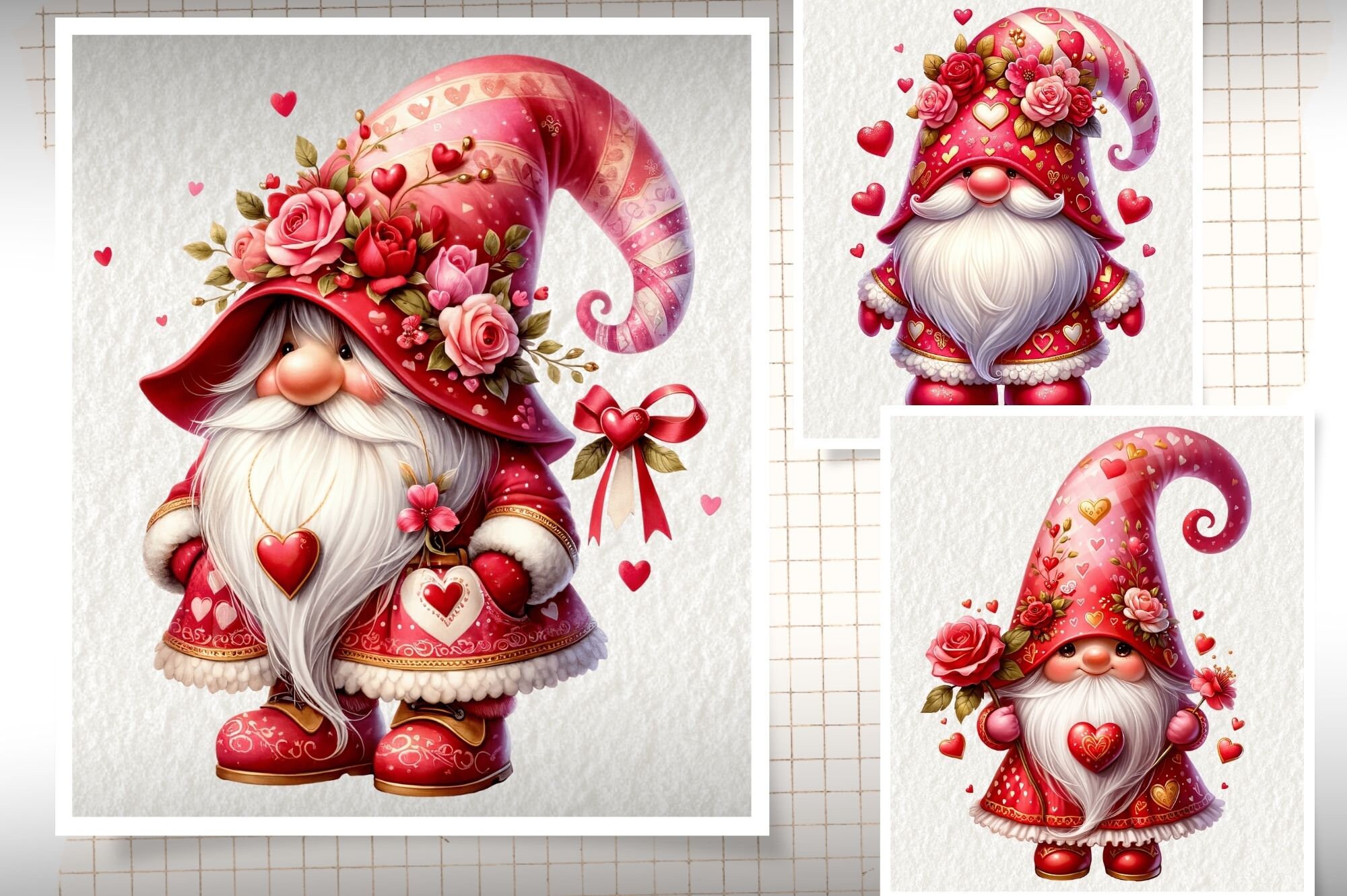 Valentines Gnome Clipart, Watercolor Valentines Day Clipart, Watercolor ...