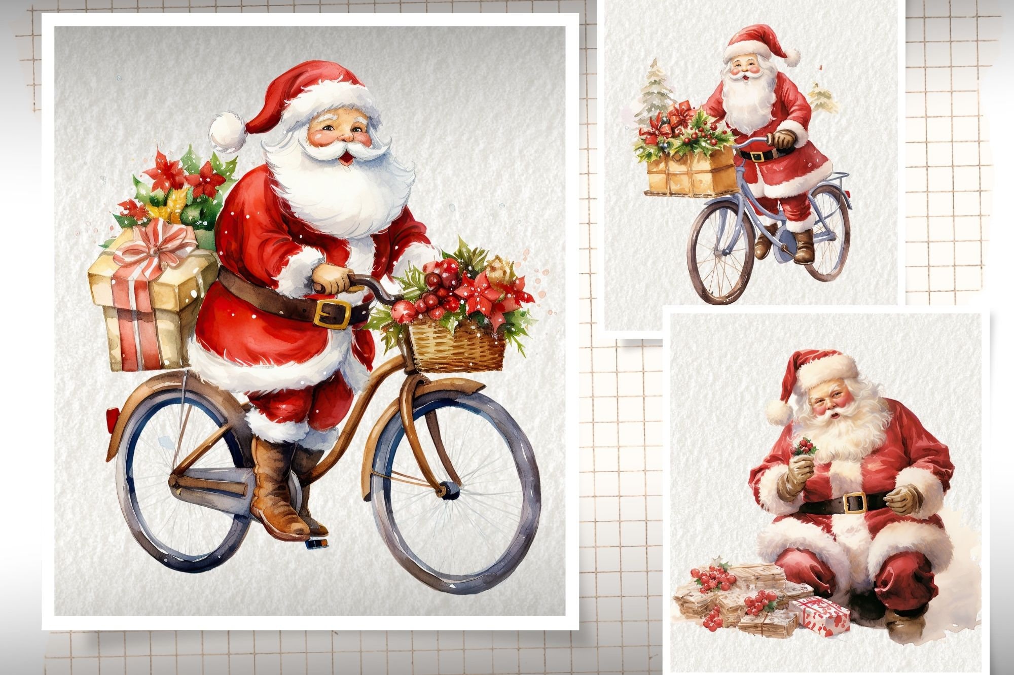 Santa Claus Watercolor Clipart, Christmas Watercolor Clip Art Bundle ...