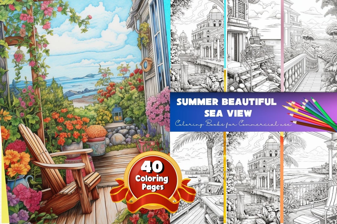Summer Beautiful Sea View Coloring, Beautiful Ocean Cottage Coloring ...