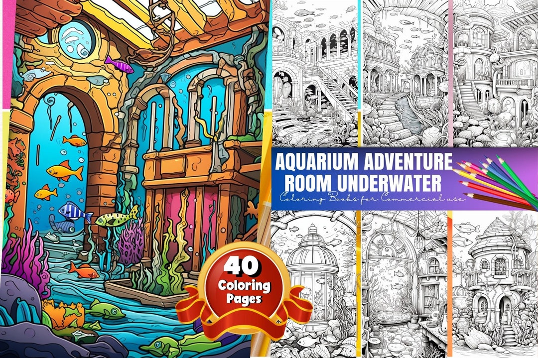 Adventure Room in the Underwater Aquarium Coloring Pages, Enchanting ...