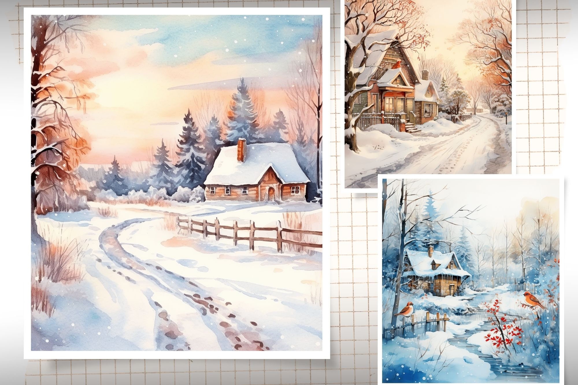 Watercolor Winter Wonderland Background Winter Landscape - Etsy