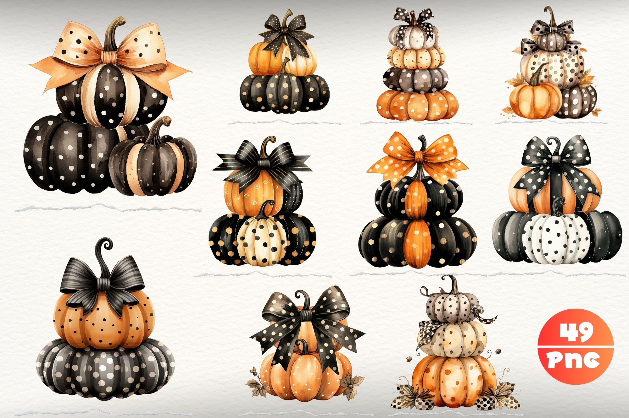 Polka Dot Pumpkin Clipart Watercolor Pumpkin Clipart Black - Etsy