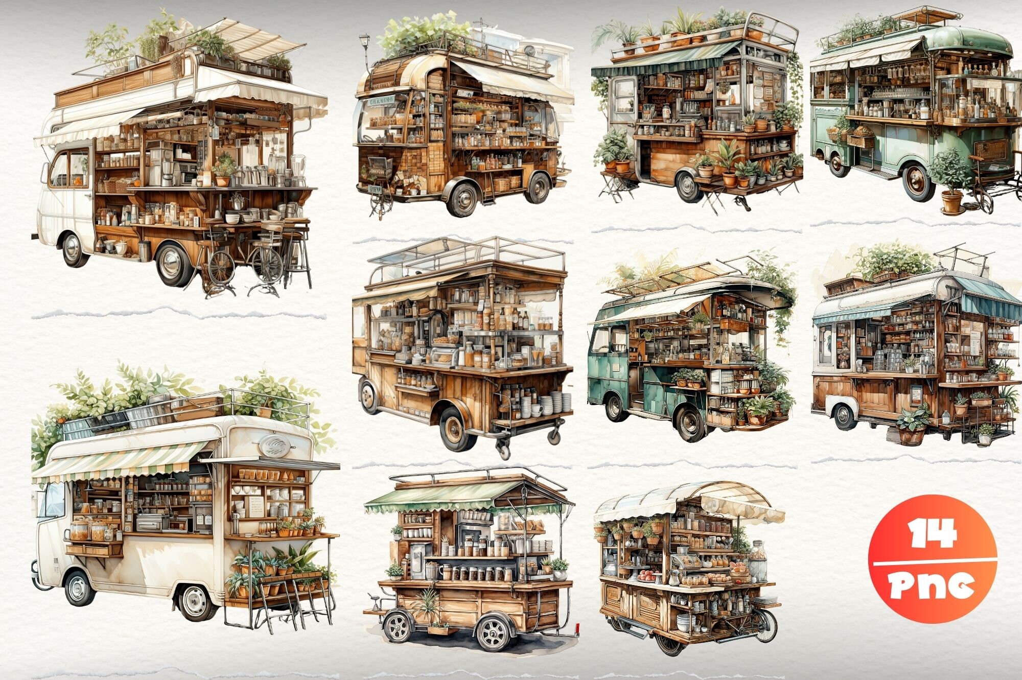 Coffee Cart Watercolor Clipart Coffee Clipart Cafe Clipart - Etsy