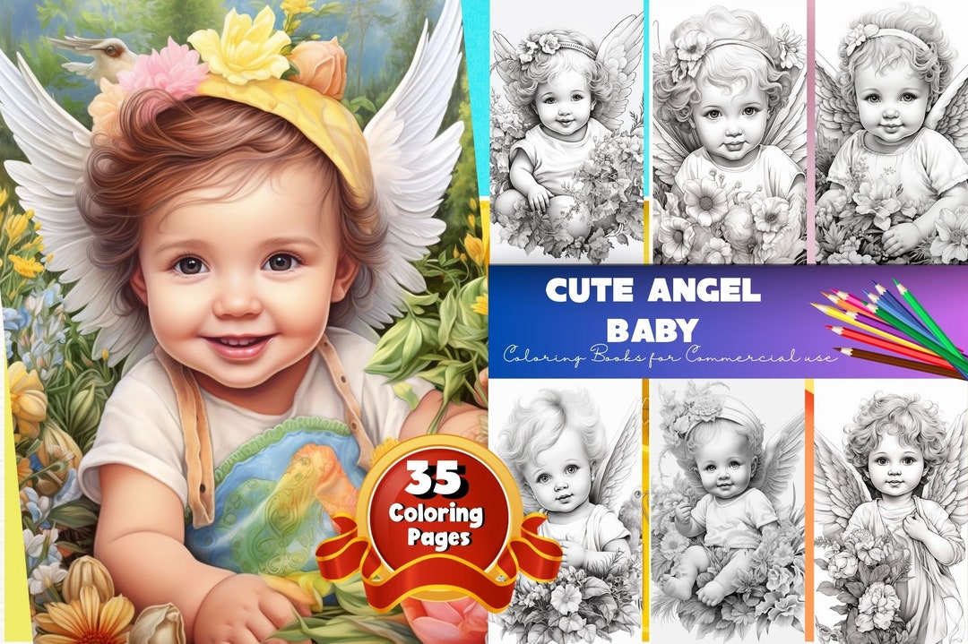 Baby Angel Fantasy Coloring Page, Young Baby Angels, Kids and Adults ...