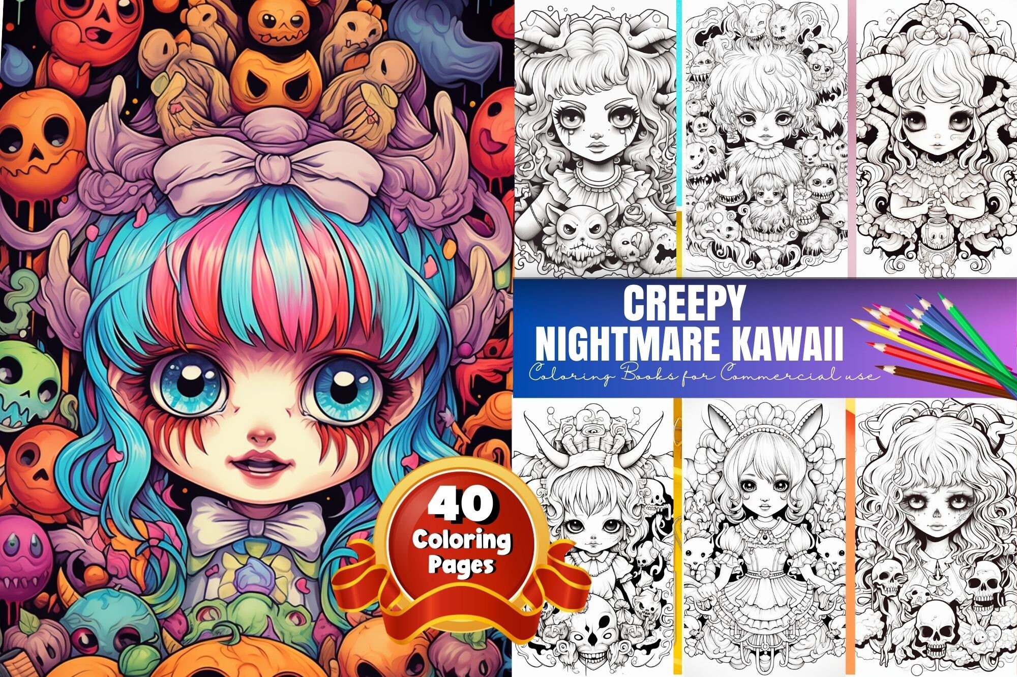 Creepy Nightmare Kawaii Coloring Pages, Cute Creepy Chibi Pastel Goth ...