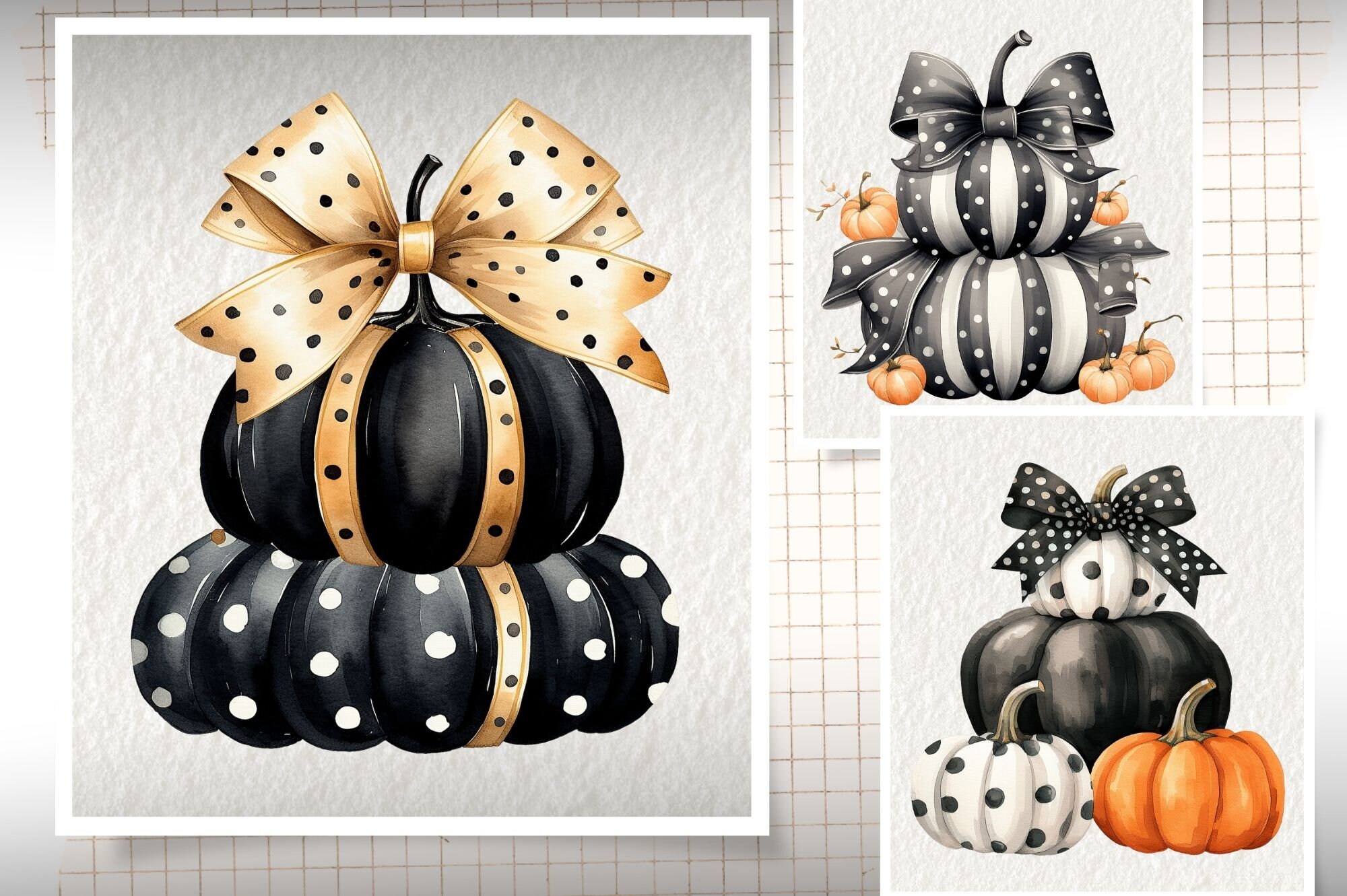 Polka Dot Pumpkin Clipart Watercolor Pumpkin Clipart Black - Etsy