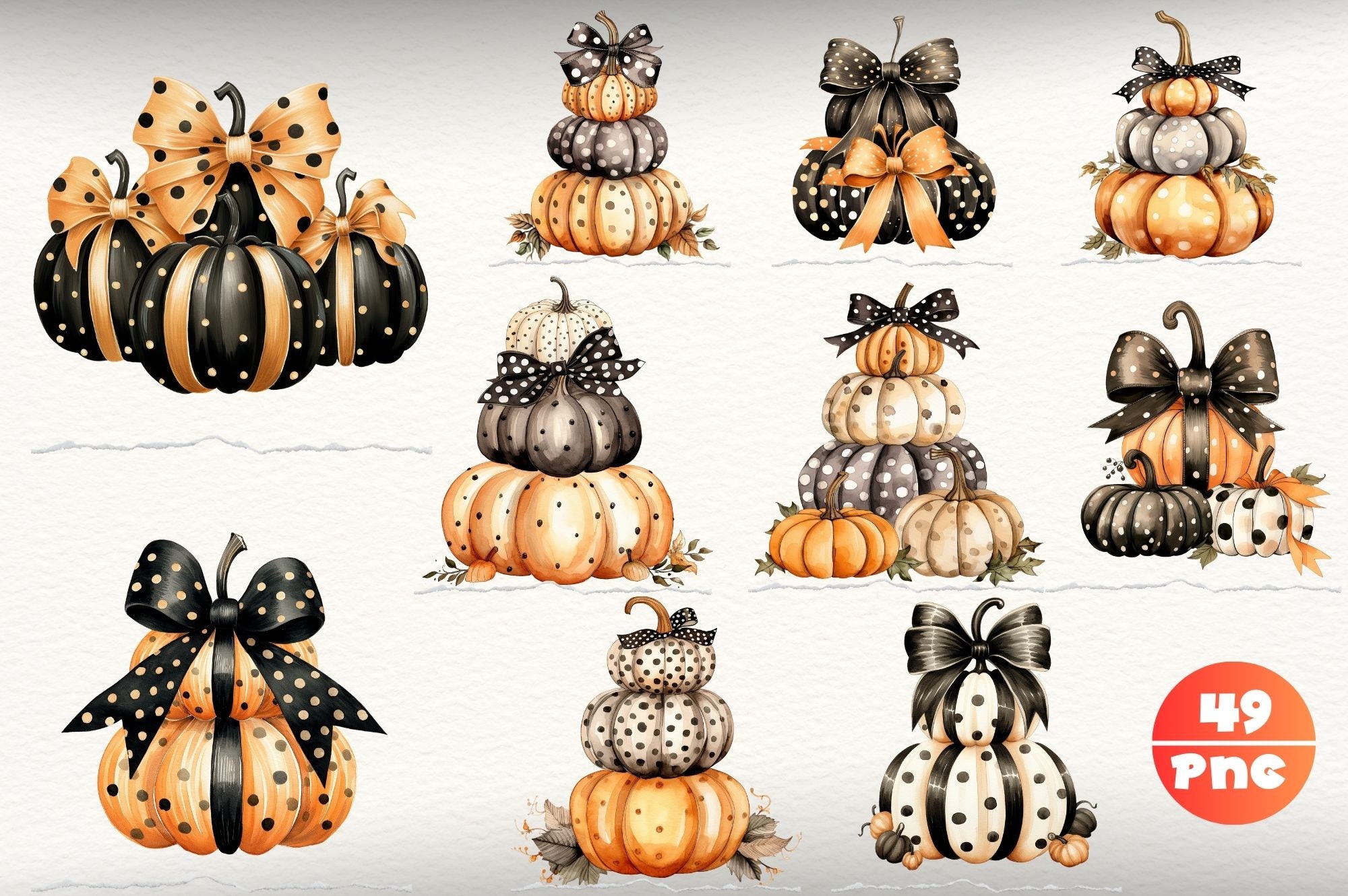 Polka Dot Pumpkin Clipart Watercolor Pumpkin Clipart Black - Etsy