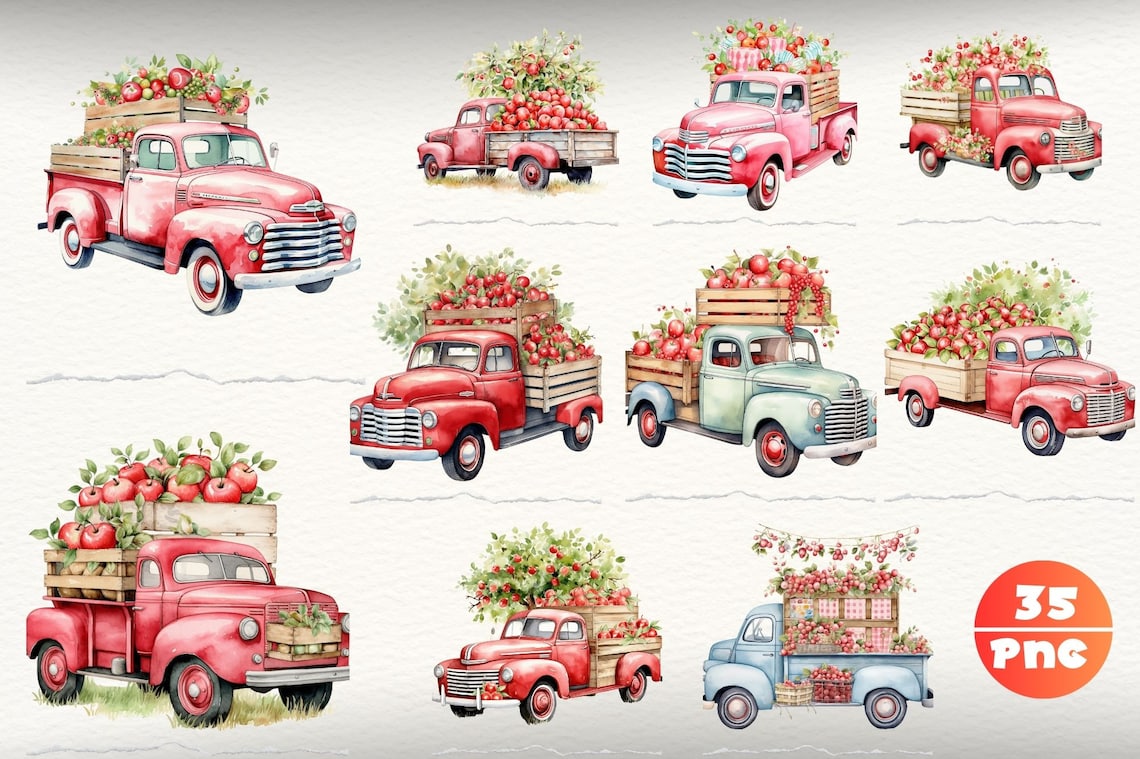 Apple Truck Watercolor Clipart ,apple Pie Clipart, Apple Picking ...