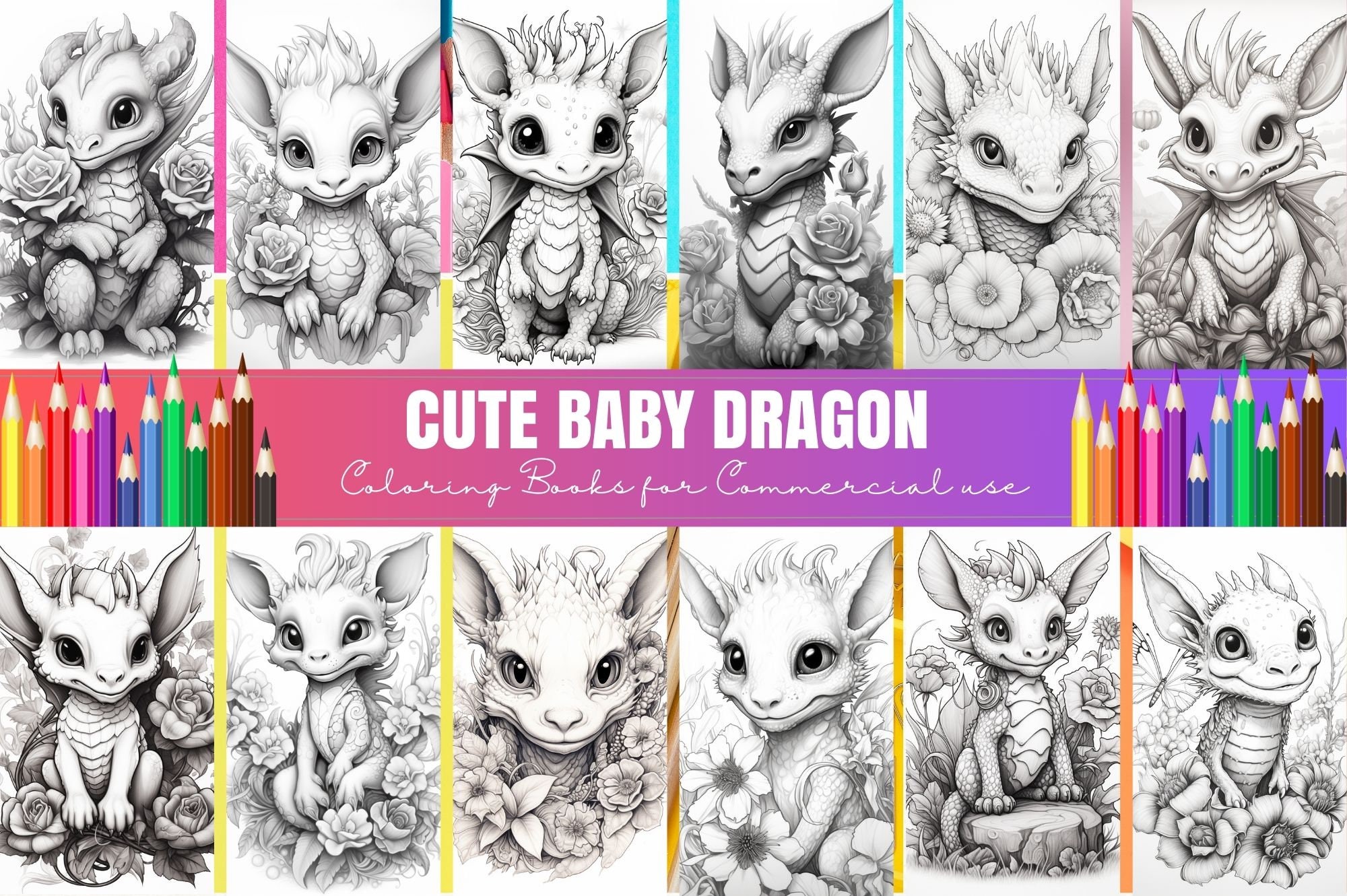 Cute Dragon Fantasy Coloring Page Adults and Kids Baby - Etsy