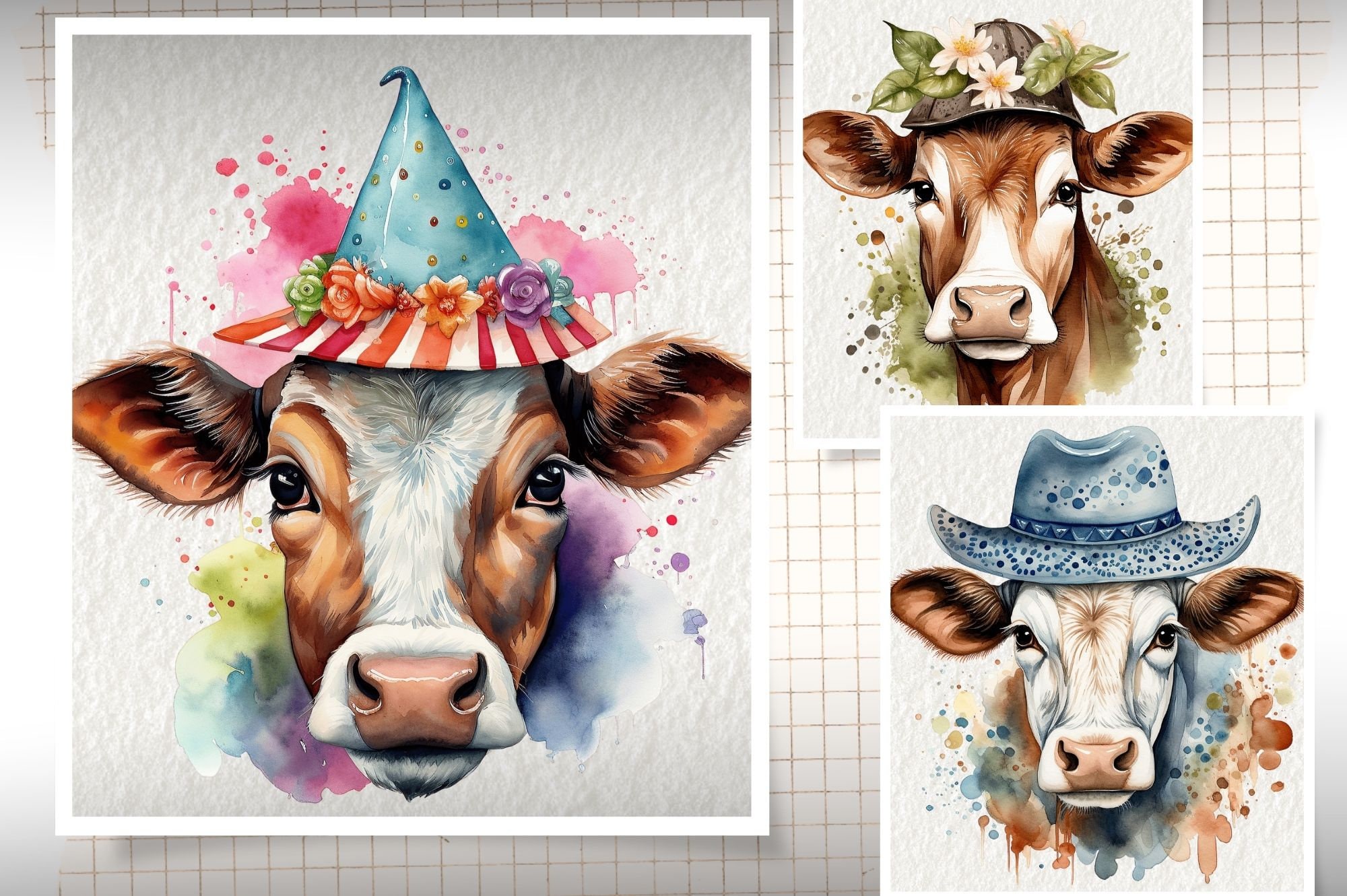Cow With Hat Clipart Digital Download Wall Art Canvas Art - Etsy