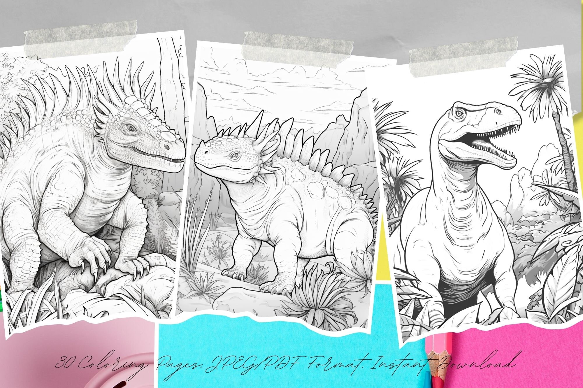 Dinosaur Coloring Page Printable Awesome Dinosaur Coloring - Etsy
